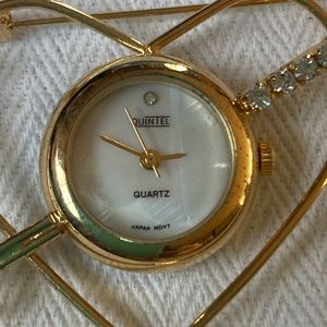 Quartz | Jewelry | Quintel Quartz Gold Tone Heart Shaped Brooch Watch ...